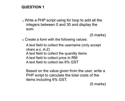 Solved QUESTION A Write A PHP Script Using For Loop To Chegg Com