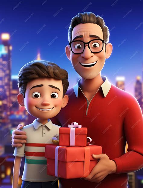 Premium Photo 3d Cartoon Happy Father Holding His Son
