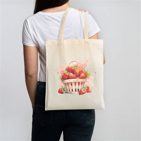 Strawberry Canvas Tote Bag Basket Strawberry Tote Cute Strawberry Bag