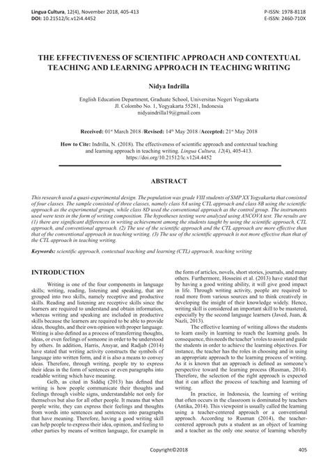 Pdf The Effectiveness Of Scientific Approach And Contextual Teaching And Learning Approach In