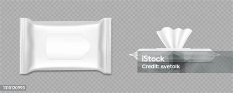 젖은 와이프 패키지 모형 항균 손 위생 티슈 팩 아기 냅킨 파우치의 벡터 사실적인 그림 위생 용지 일회용 타월 봉지 개인 관리 대상 냅킨에 대한 스톡 벡터 아트 및 기타