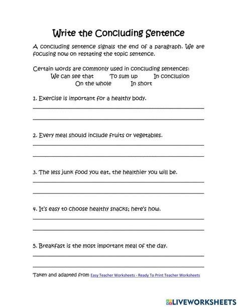Concluding Sentences Online Worksheet Live Worksheets Worksheets