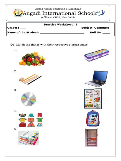 Grade 1 Computer Practice Worksheet Pdf