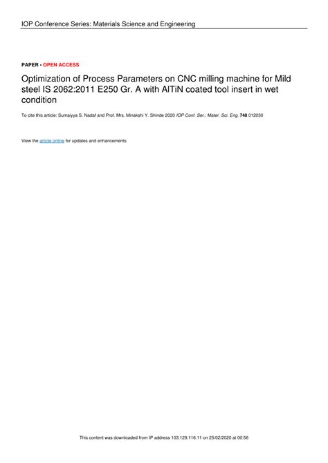 pdf optimization of process parameters on cnc milling machine for