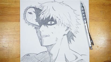 A Pencil Drawing Of An Anime Character Holding A Magnifying Glass In His Hand