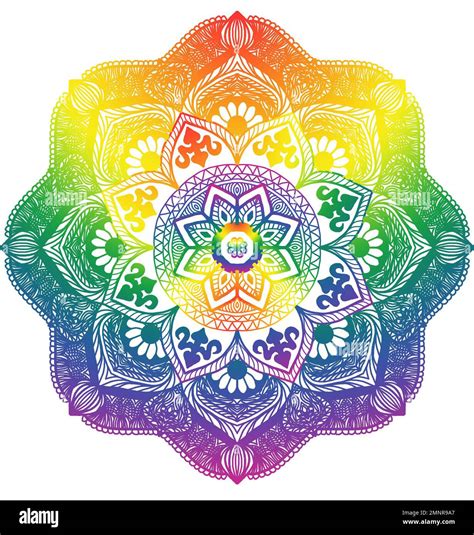 Hand Drawn Mandala Design With Rainbow Pride Colors On White Background