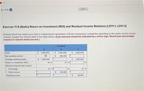Solved Exercise 11 9 Static Return On Investment Roi And
