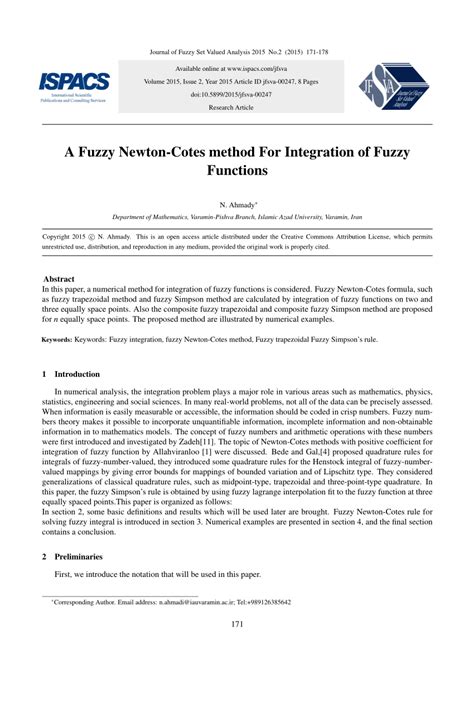 Pdf A Fuzzy Newton Cotes Method For Integration Of Fuzzy Functions