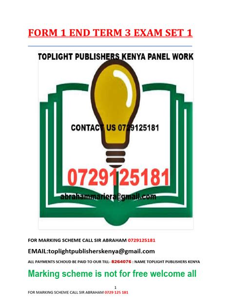 Form 1 End Term 3 Exam Set 1 Pdf