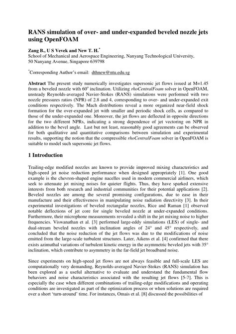 Pdf Rans Simulation Of Over And Under Expanded Beveled Nozzle Jets