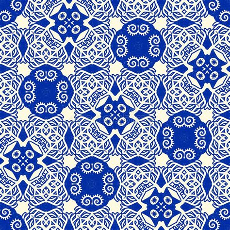 Illustration Of Ceramic Tile Pattern With Blue And White Seamless Shapes Stock Illustration
