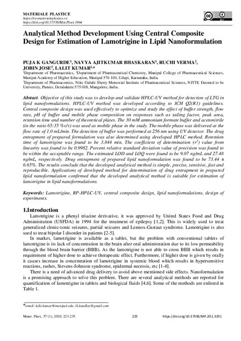pdf analytical method development using central composite design for