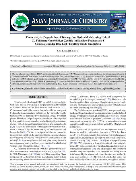 Pdf Photocatalytic Degradation Of Tetracycline Hydrochloride Using Hybrid C60 Fullerene