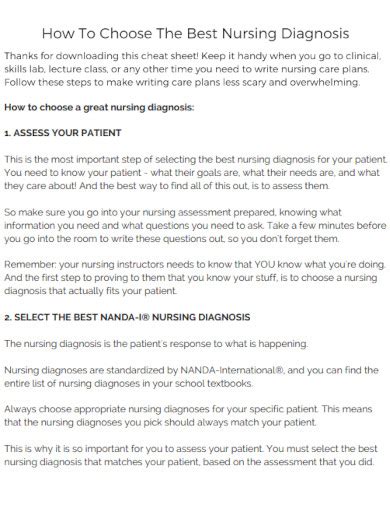 24 Nursing Diagnosis Examples To Download