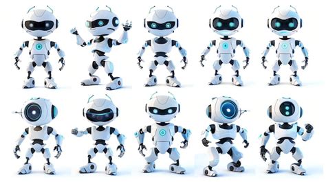 White And Blue Robot In Different Poses And Expressions Premium Ai