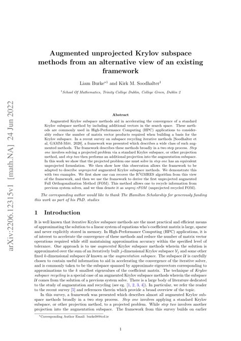 Pdf Augmented Unprojected Krylov Subspace Methods From An Alternative