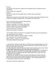 Lab Calorimetry And Specific Heat Docx Purpose The Purpose Of The Lab Was To Explore How The