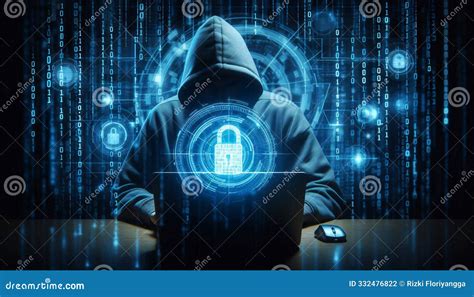 hacker at a workstation typing on a laptop with a backdrop of binary