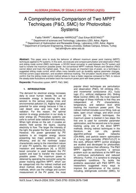 pdf a a comprehensive comparison of the two mppt techniques pando smc