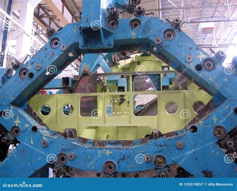 Detail Of The Military Aircraft Su Fighter Fuselage Assembly In The Aircraft Factory Stock Image