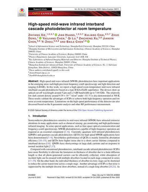 Pdf High Speed Mid Wave Infrared Interband Cascade Photodetector At Room Temperature