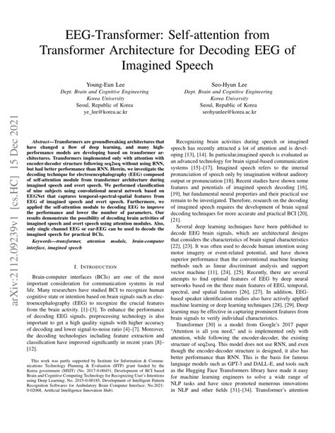 Pdf Eeg Transformer Self Attention From Transformer Architecture For Decoding Eeg Of Imagined