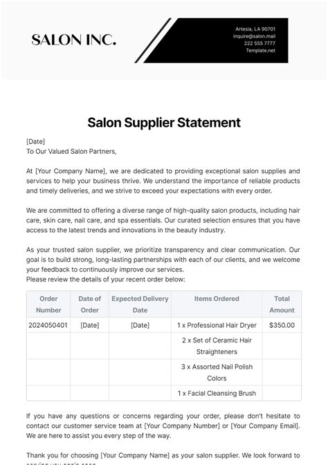 Free Salon Supplier Statement Template To Edit Online