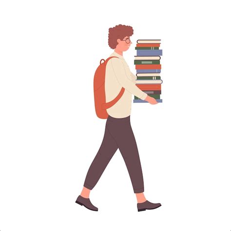 Premium Vector Nerd Boy Carrying Stack Of Books