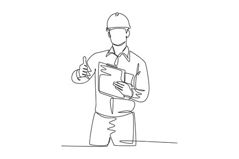 Premium Vector Single Continuous Line Drawing Young Construction Worker Foreman Carrying