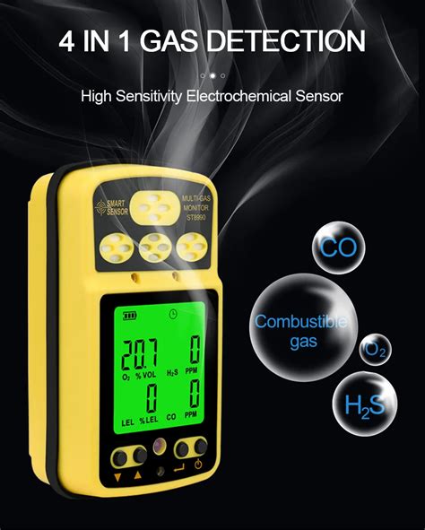 Smart Sensor St8990 Gas Monitor 4 In 1 O₂ Lel Co H₂s