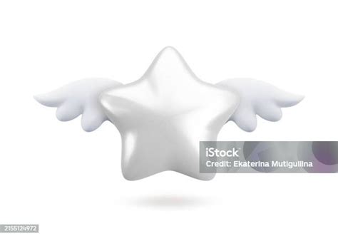 벡터 3d 은색 별 날개 아이콘입니다 귀여운 현실적인 만화 비행 별 3d 렌더링 흰색 배경 광택 화이트 골드 스타 고객 평가 개념 장식 웹 게임 디자인 앱에 대한 그림 0