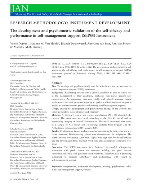 Pdf The Development And Psychometric Validation Of The Self Efficacy And Performance In Self