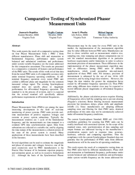 Pdf Comparative Testing Of Synchronized Phasor Measurement Units