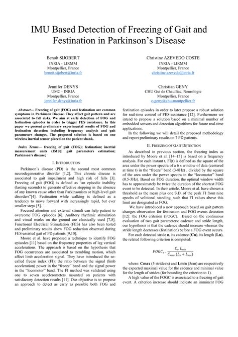 Pdf Imu Based Detection Of Freezing Of Gait And Festination In Parkinsons Disease