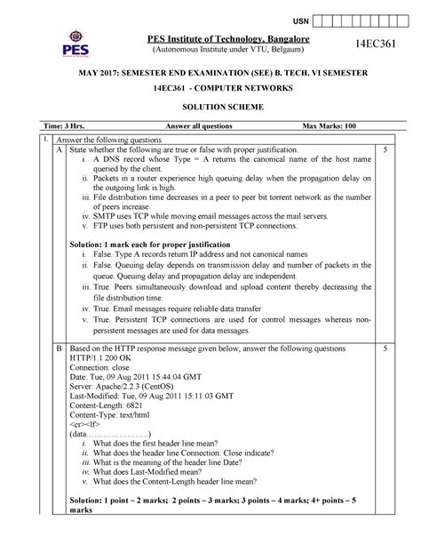 Ccn See Solution Pyqs Pes Institute Of Technology Bangalore Autonomous Institute Under Vtu