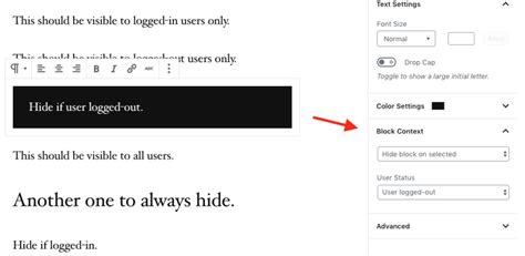 Showhide Gutenberg Block Based On User Status Block Context Wp Missing
