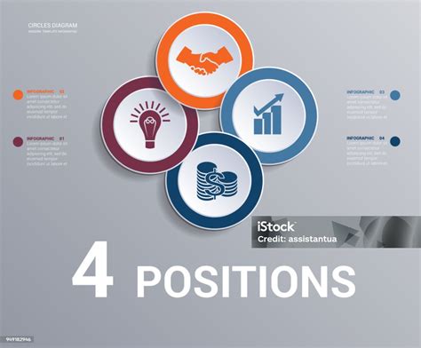 동그라미 다이어그램 데이터 요소 서식 파일 Infographics 4 위치 색 고리 그늘과 원에 있습니다 프로젝트 실현의