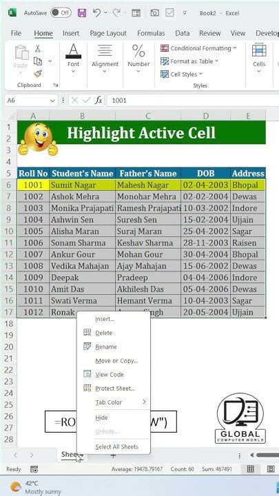 How To Highlight Active Cell In Excel Excel Exceltutorial Exceltips