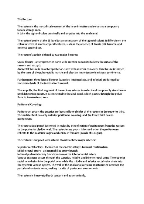 The Rectum Anatomy Notes The Rectum The Rectum Is The Most Distal Segment Of The Large