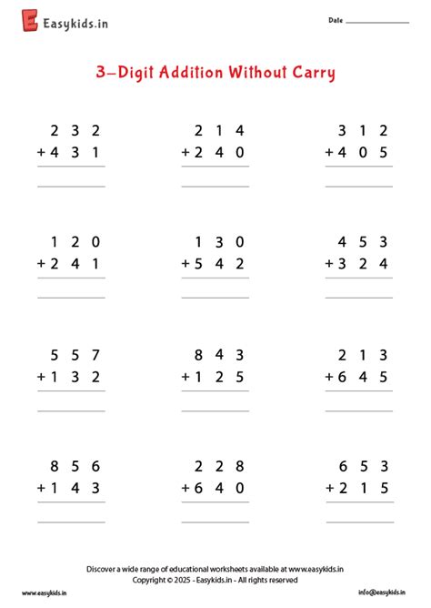 Addition Of Three Digit Numbers Without Regrouping