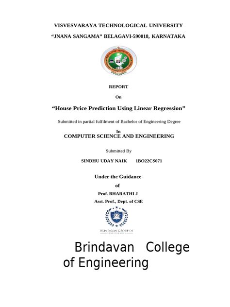 House Price Prediction Using Linear Regression Front Page Pdf
