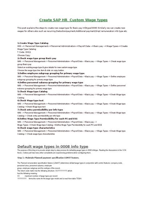 Create Sap Hr Custom Wage Types Pdf Wage Salary