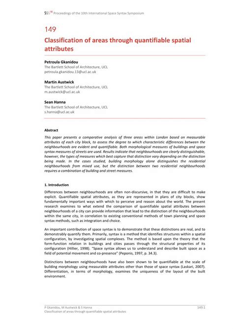 pdf classification of areas through quantifiable spatial