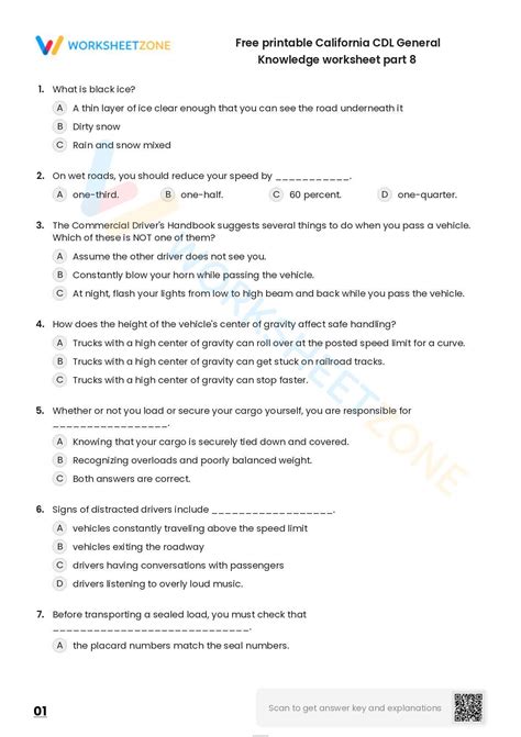 Free Printable California Cdl General Knowledge Worksheet Part 8