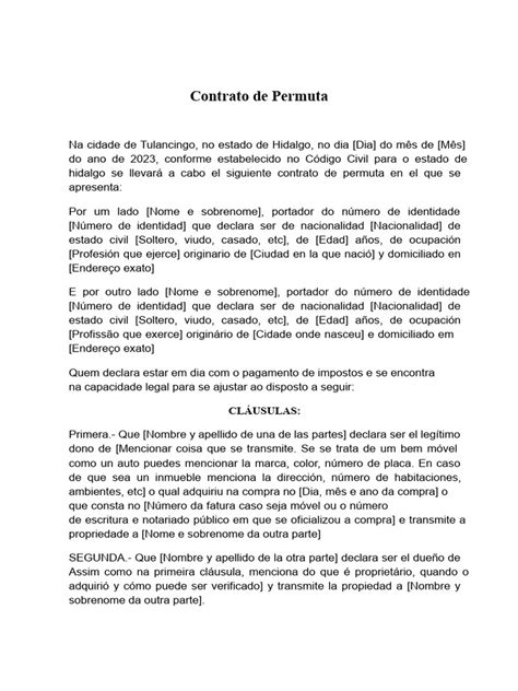 Modelo De Contrato De Permuta 2023 Pdf