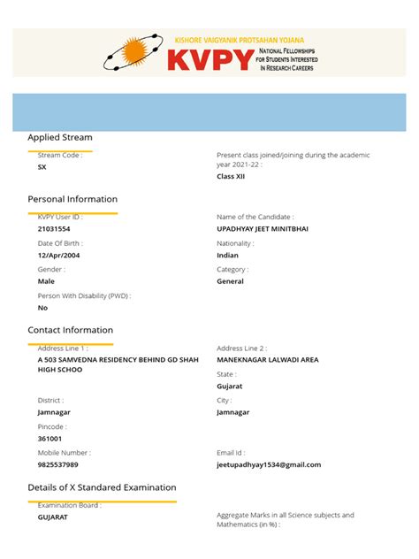 Kvpy 2021 Form Pdf Gujarat