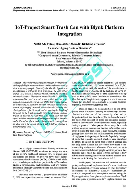 Pdf Iot Project Smart Trash Can With Blynk Platform Integration