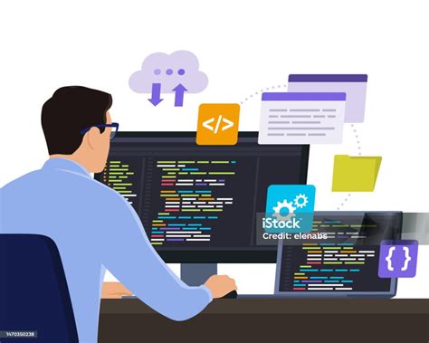 Software Developer Working With Computers Stock Illustration Download