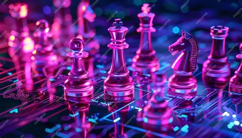 premium photo chess pieces on board in neon lights circuit board