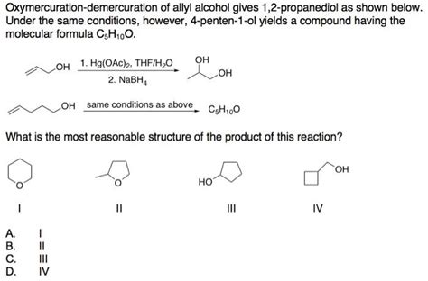 Solved Oxymercuration Demercuration Of Allyl Alcohol Gives
